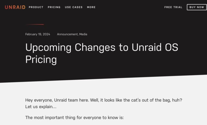 Unraid Moves to Annual Subscription Pricing Model