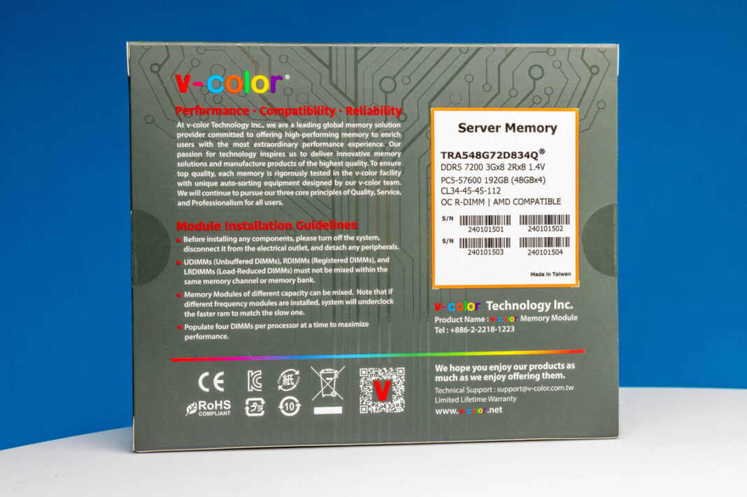 Insanely Fast V-Color DDR5-7200 192GB ECC Kit for AMD Ryzen ...