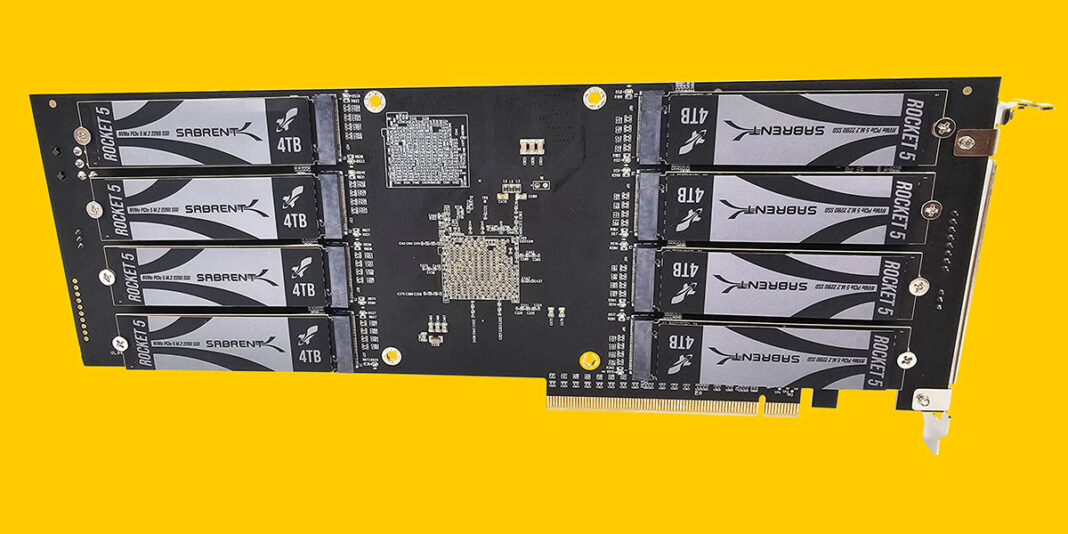 Sabrent Apex X16 Rocket 5 Destroyer 64TB PCIe Gen5 Card Shown
