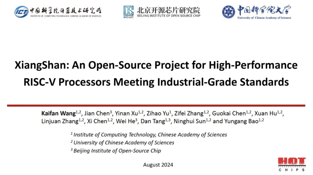 XiangShan High-Performance RISC-V Processors at Hot Chips 2024