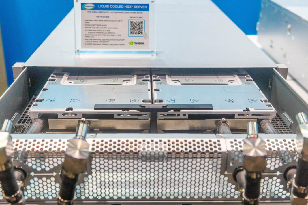 The Top NVIDIA HGX B200 Server Supermicro SYS-422GA-NBRT-LCC at OCP 2024