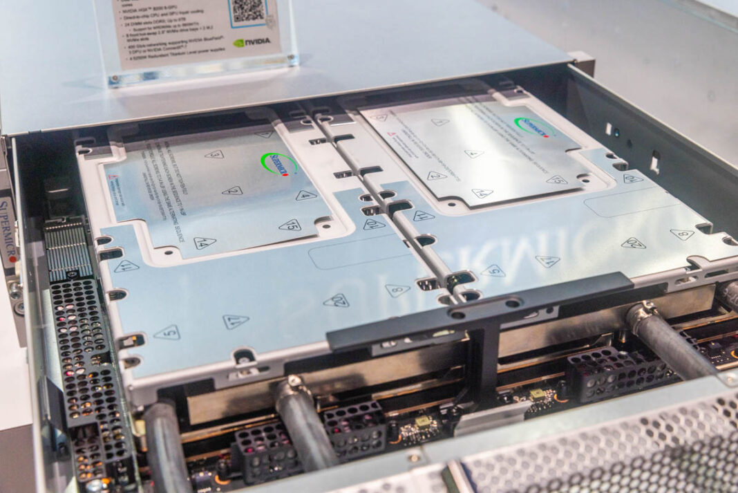 The Top NVIDIA HGX B200 Server Supermicro SYS-422GA-NBRT-LCC at OCP 2024