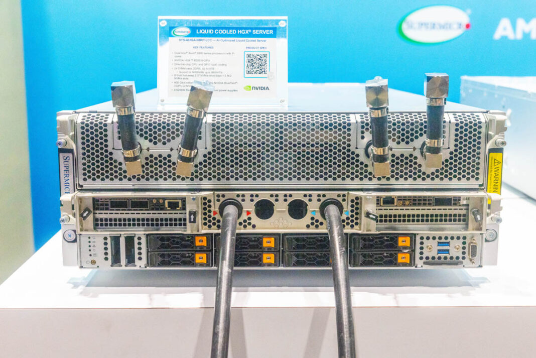 The Top NVIDIA HGX B200 Server Supermicro SYS-422GA-NBRT-LCC at OCP 2024