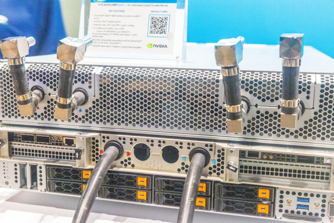 The Top NVIDIA HGX B200 Server Supermicro SYS-422GA-NBRT-LCC at OCP 2024