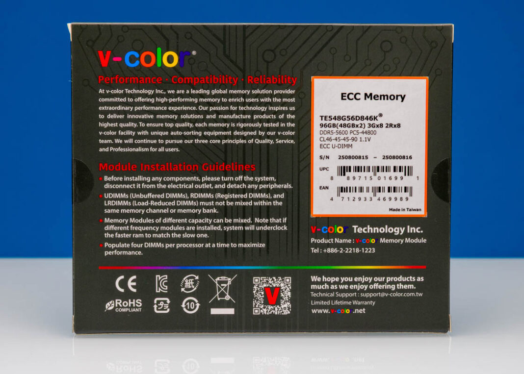 V-Color 96GB DDR5-5600 48GB x2 ECC UDIMM Kit Quick Look - ServeTheHome