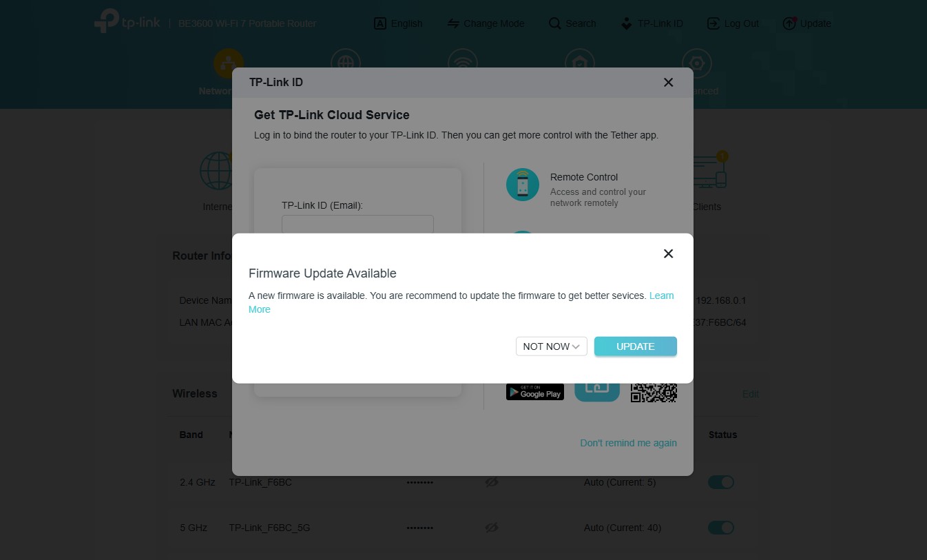 TP Link BE3600 Wi Fi 7 Portable Router Post Setup Firmware And Login To ...